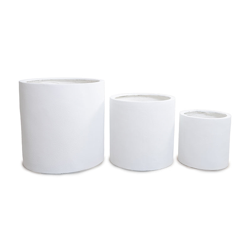 Fiberglass Cylinder Planter w/ White Stone Finish – New Growth Designs