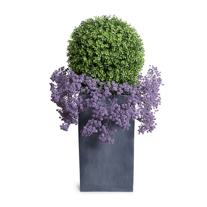 Boxwood Ball w/Gypsophila in Column Planter 40"H – New Growth Designs